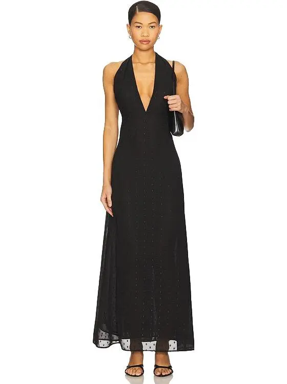 AFRM Odenah Clip Dot Halterneck Maxi Dress - Black