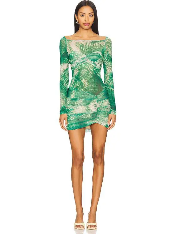 AFRM Ramsey Ruched Mesh Dress - Green
