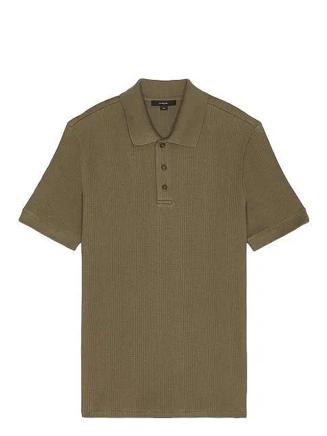 Vince Variegated Textured Polo In Olive - Dome