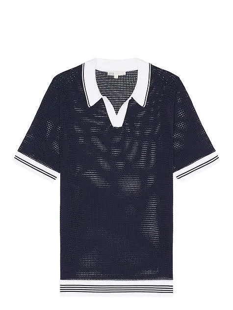 Onia Mesh Knit Polo In Navy - Deep Navy & White