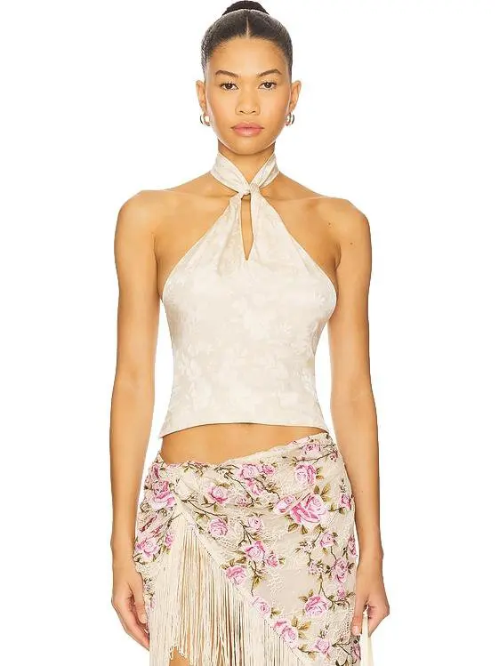 For Love & Lemons Esme Silk Jacquard Top - Pink