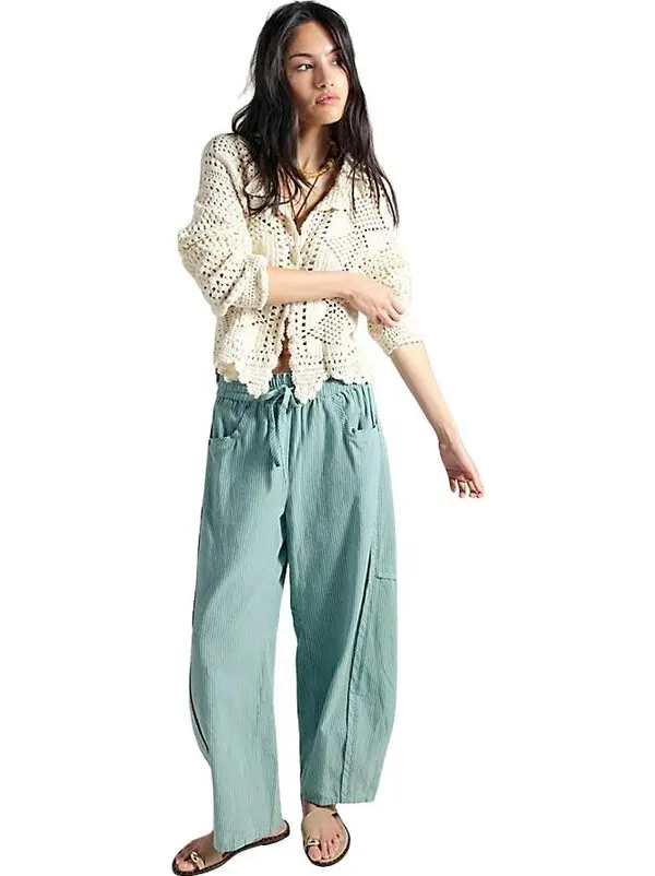 Free People Printed Barrel Pants - Blue Trellis-nilla Cream