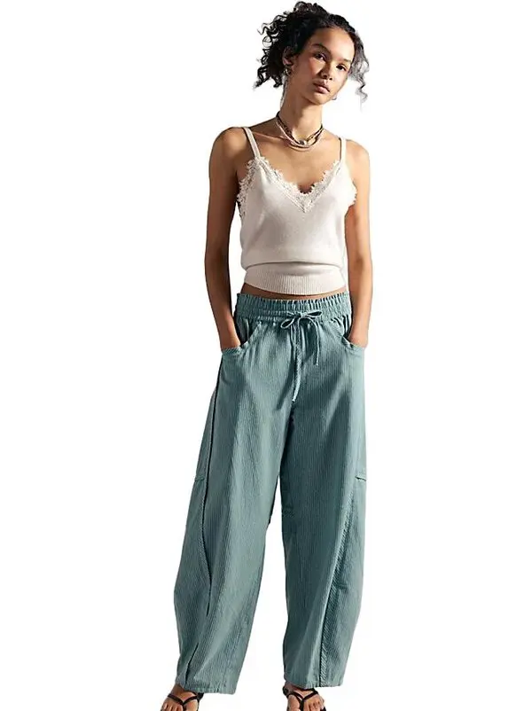 Free People Something Good Pull-on Barrel Pants - Blue Trellis-nilla Cream