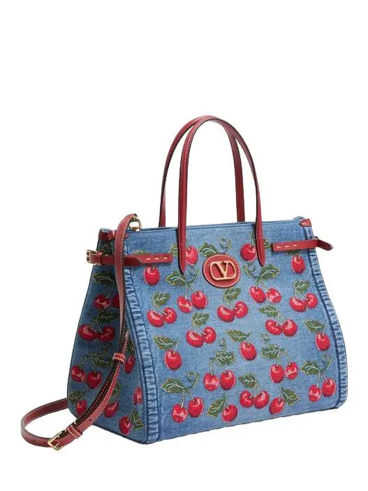 Valentino Garavani Antibes Medium Shopping Bag With Embroidery - Denim