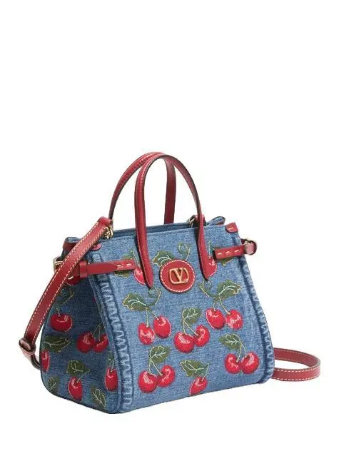 Valentino Garavani Antibes Small Shopping Bag With Embroidery - Denim