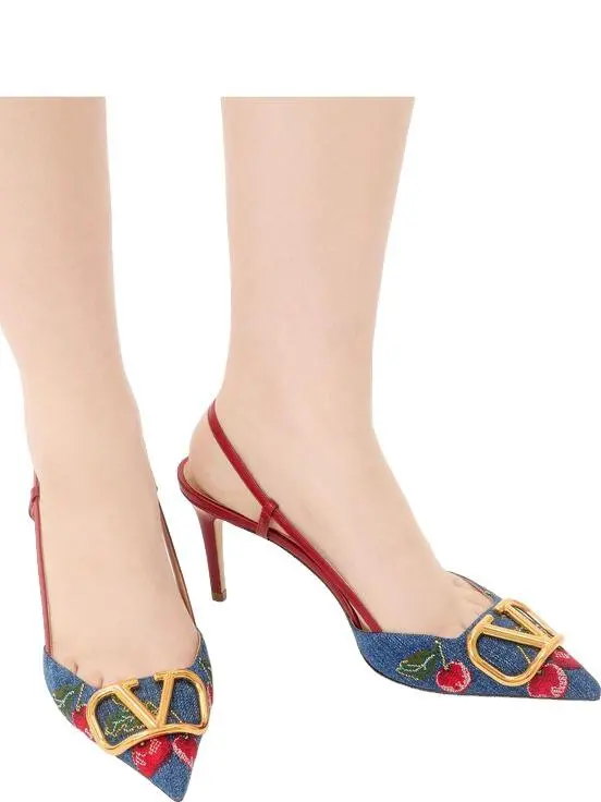 Valentino Garavani Vlogo Signature Slingback Pumps With Embroidery - Denim