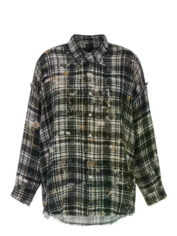 R13 Plaid Frayed Shirt - Black