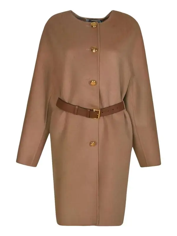 Prada Belted Buttoned Coat - Brown