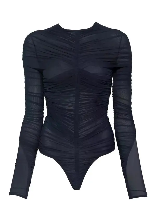MUGLER Gathered Mesh Bodysuit - Blue