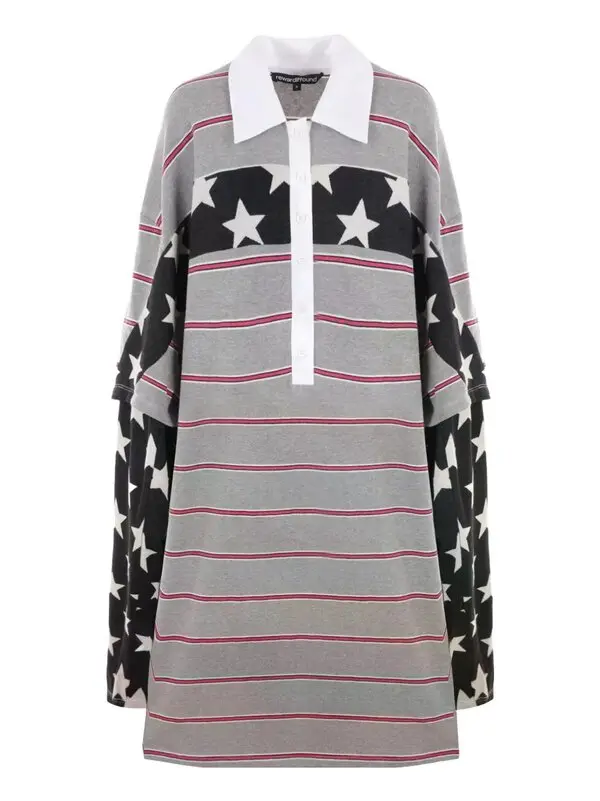 REWARD IF FOUND Star-striped Polo Top - Grey