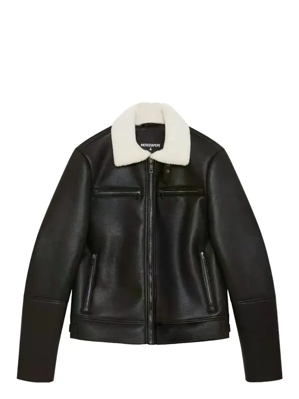 Patrizia Pepe Shearling-collar Jacket - Black