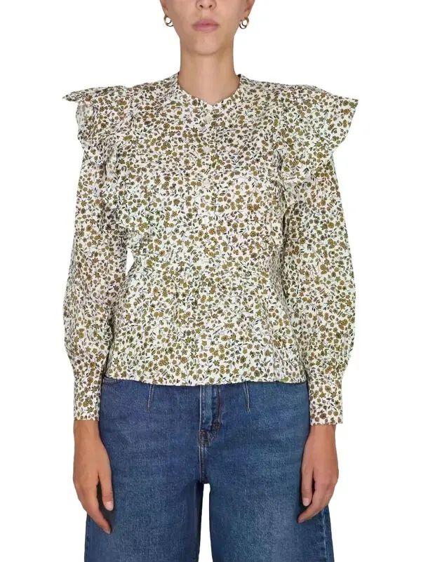 Baum Und Pferdgarten Floral Print Blouse With Ruffle Detail - Neutrals