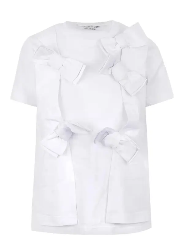 Comme Des Garçons Bow-detailed Cotton T-shirt - White