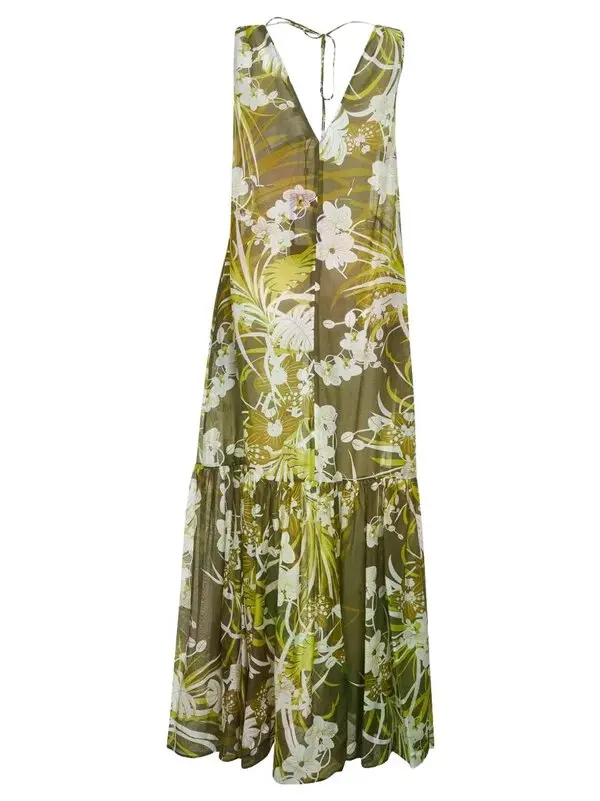 Max Mara Floral-print Tiered Maxi Dress - Green