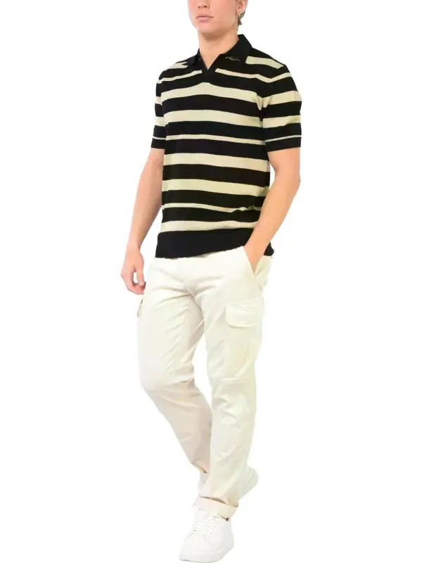 HOSIO Striped Short-sleeve Polo Shirt - Black