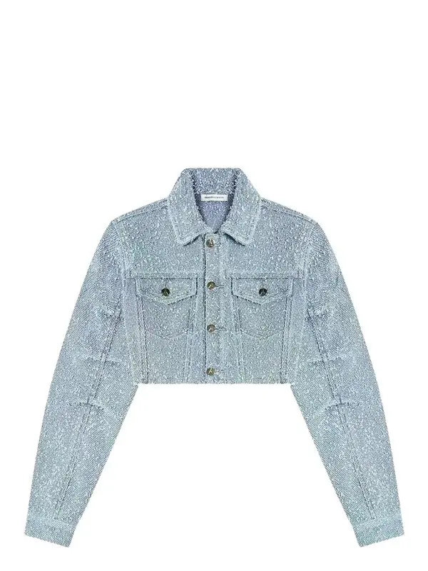 Manière De Voir Cropped Boucle Denim Jacket - Blue