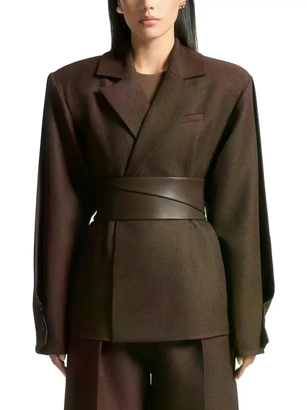 Manière De Voir Marie Twist-sleeve Tailored Blazer - Brown