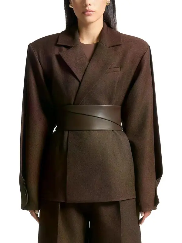Manière De Voir Twist-sleeve Belted Blazer - Brown