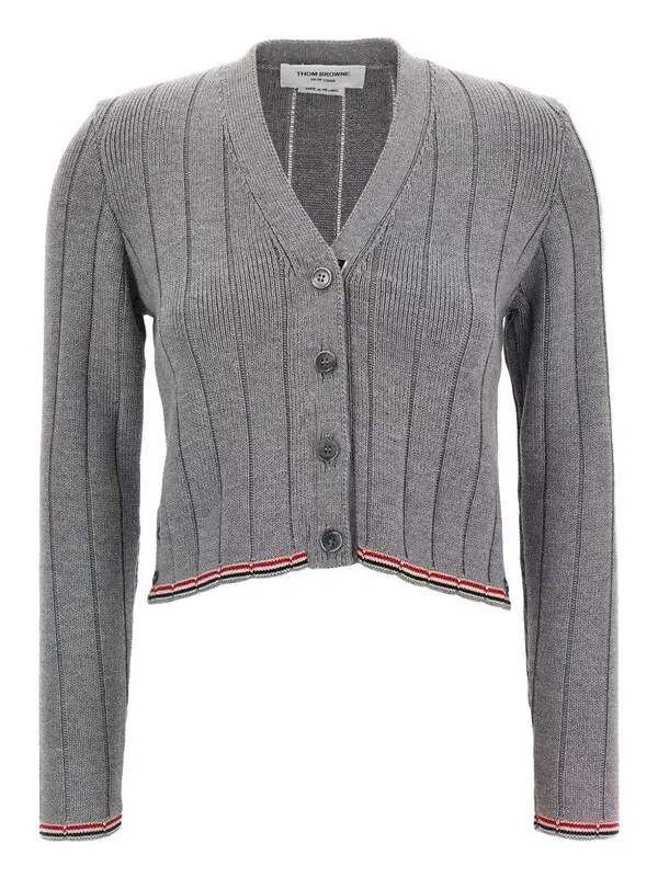 Thom Browne Ribbed V-neck Cardigan - Grey