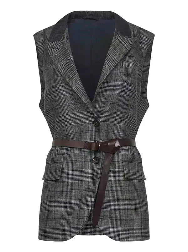 Brunello Cucinelli Check-pattern Belted Waistcoat - Grey