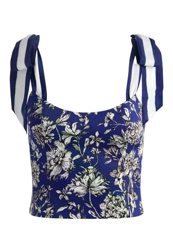 Alice + Olivia Floral-print Tie-shoulder Top - Blue