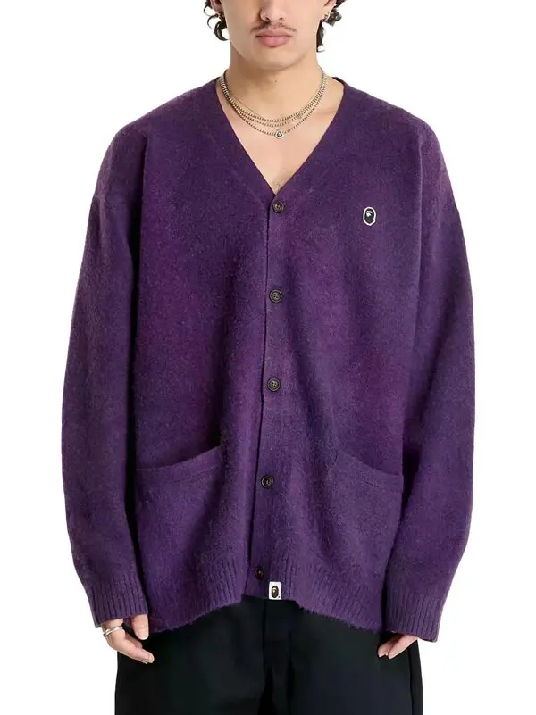 A BATHING APE One Point Hairly Yarn Button Cardigan - Purple