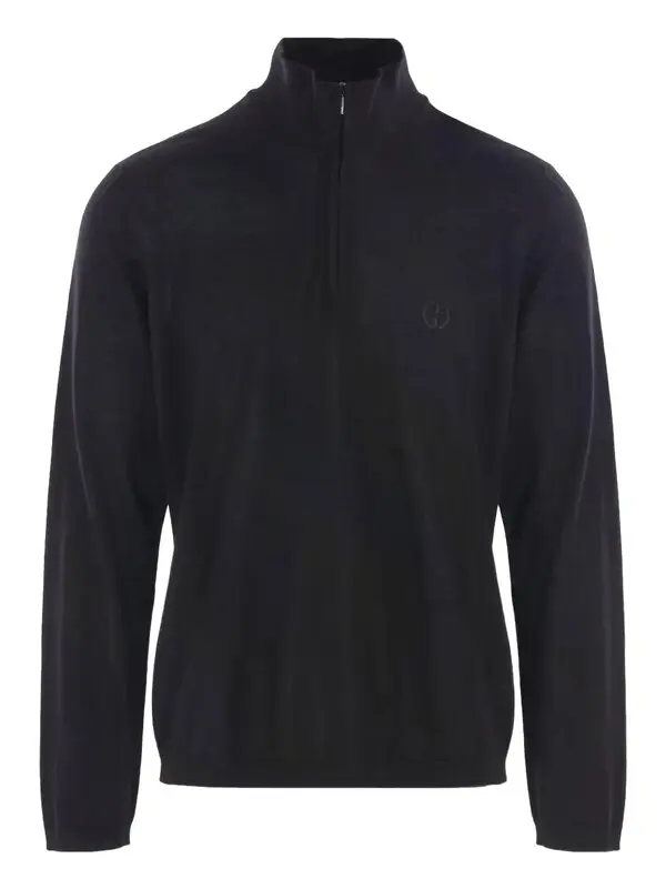 Giorgio Armani Half-zip Embroidered Logo Sweater - Black
