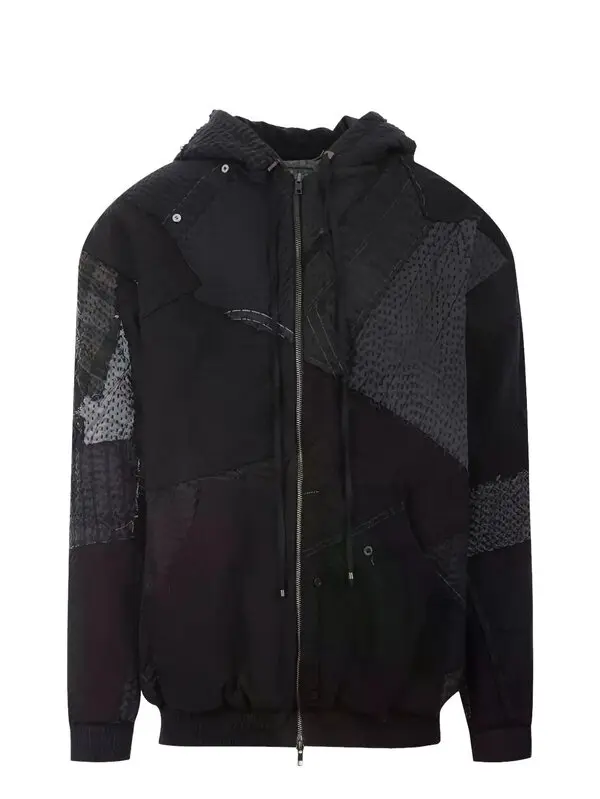 By Walid Patchwork Zip-up Hoodie - Black