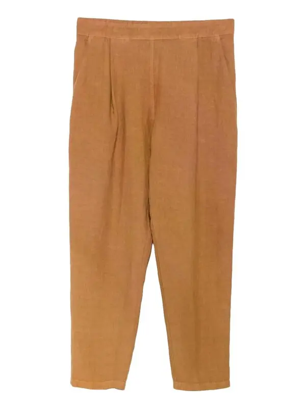 120% Lino Pleated Linen Trousers - Brown