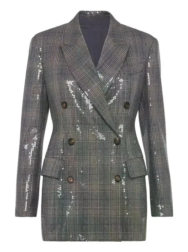 Brunello Cucinelli Sequin-embellished Check Blazer - Grey