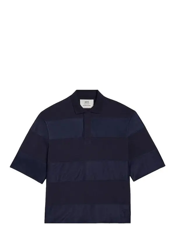 Ami X Antoine Dupont Satinstripe Polo Shirt - Navy Blue