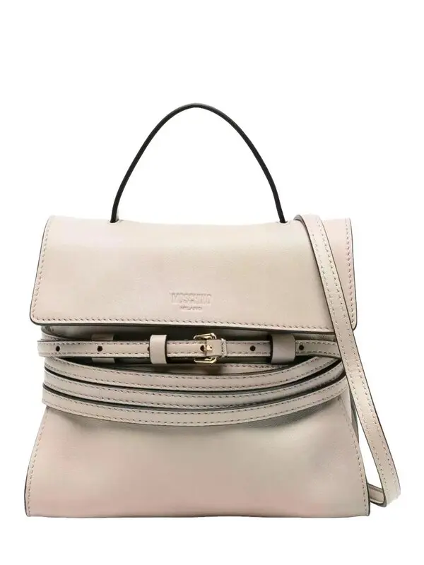 Moschino Small Leather Flap Bag With Buckle - Grey