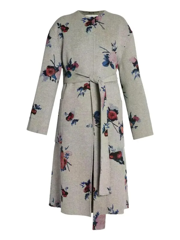 Erdem Belted Floral Wool Coat - Grey