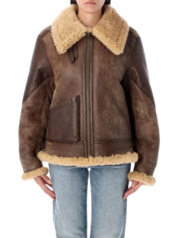 Ralph Lauren Shearling Aviator Jacket - Dark Toffe Cream