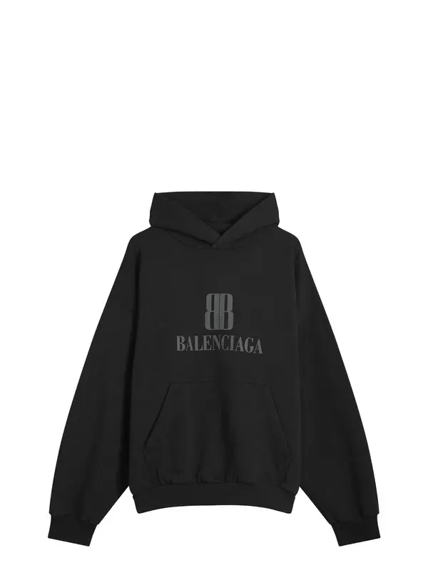 Balenciaga Nano Bb Logo Dry Molleton Fit Hoodie - Faded Black
