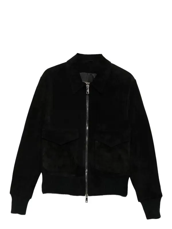 GIORGIO BRATO Flap-pocket Zip-front Suede Jacket - Black