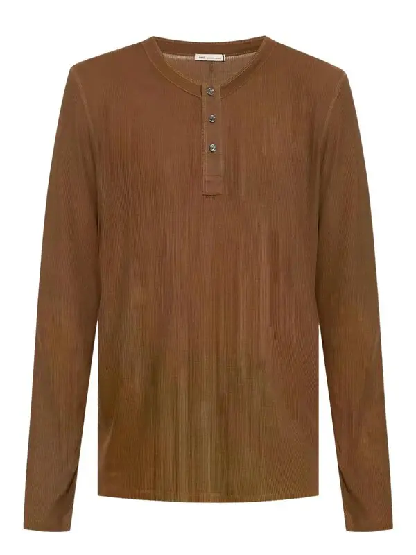 Ami Ribbed Henley T-shirt - Brown