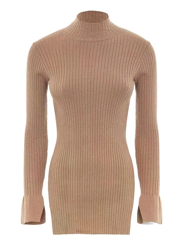 AKEP Ribbed Turtleneck Sweater - Brown