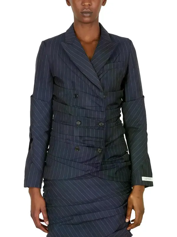 LOURDES Pinstriped Double-breasted Blazer - Blue