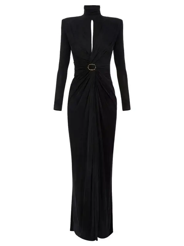Elisabetta Franchi Draped High-neck Maxi Dress - Black