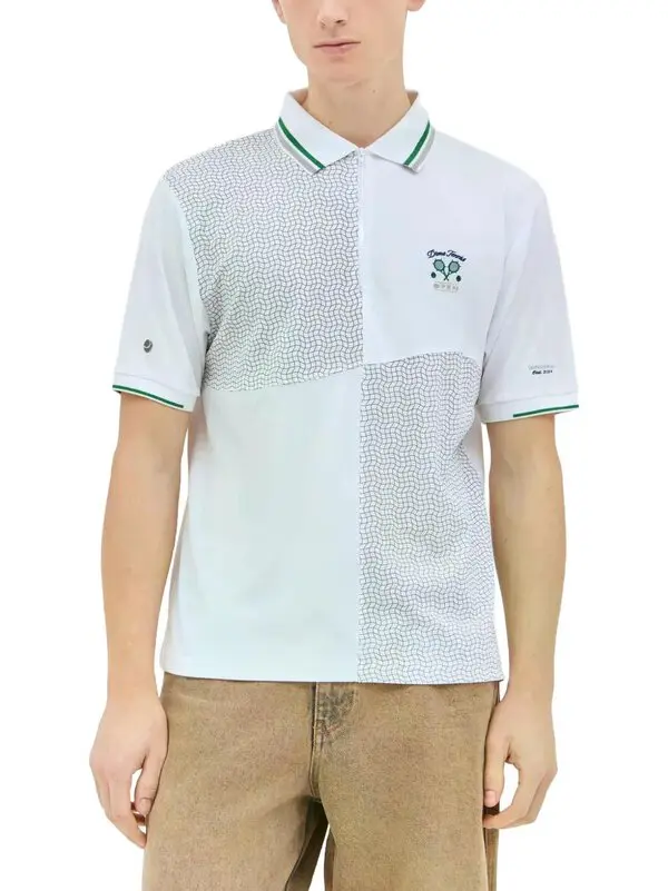 DIME Court Panelled Embroidered Polo Shirt - White