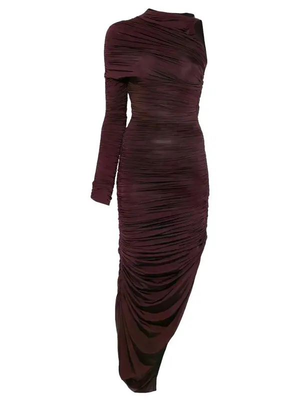 MUGLER Asymmetric Draped Maxi Dress - Purple