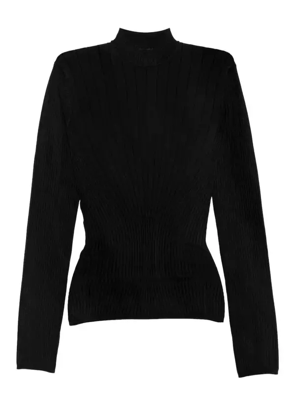 MUGLER Ribbed High-neck Sweater - Black