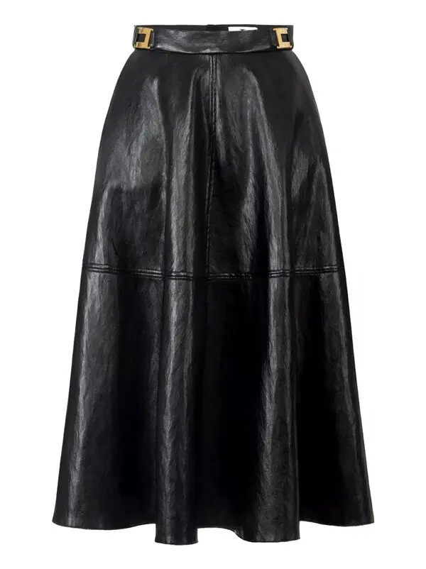 Elisabetta Franchi Leather-effect Belted Midi Skirt - Black
