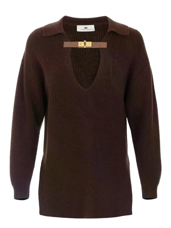 Elisabetta Franchi Buckle-detail Polo-collar Sweater - Brown