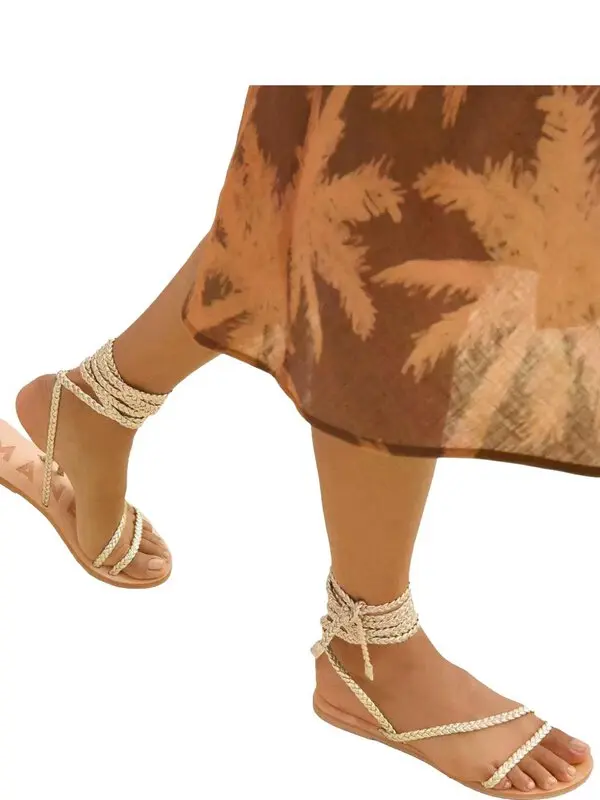 Manebí Braided Leather Lace-up Sandals - Gold