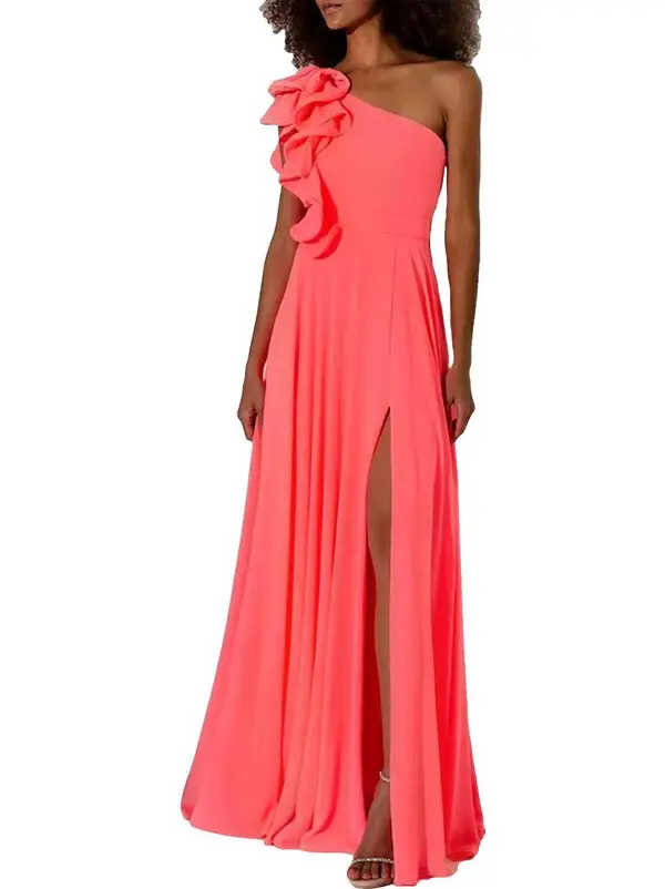 ALLURE Ruffle One-shoulder Maxi Dress - Pink