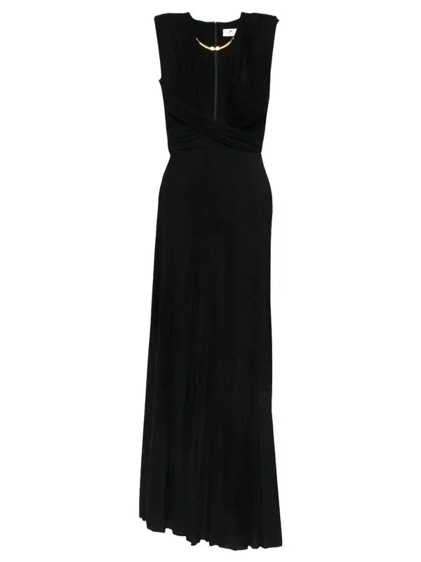 Elisabetta Franchi Pleated V-neck Maxi Dress - Black