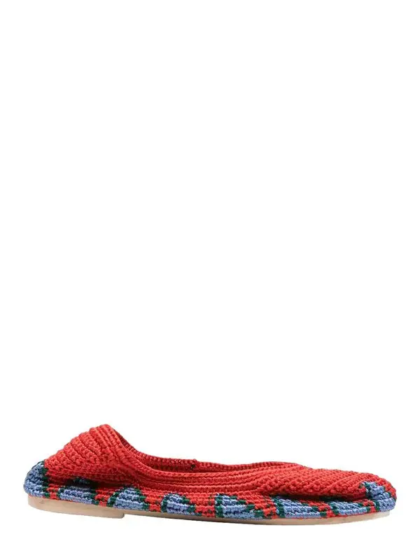 SLO_HAND_MADE Crochet Floral Ballet Flats - Red
