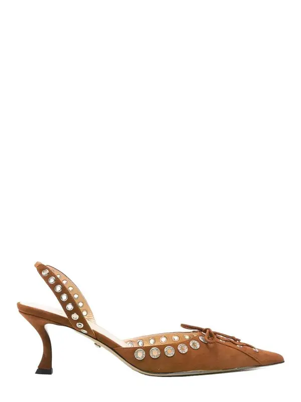Mach & Mach 65mm Le Cadeau Stud-embellished Slingback Pumps - Brown